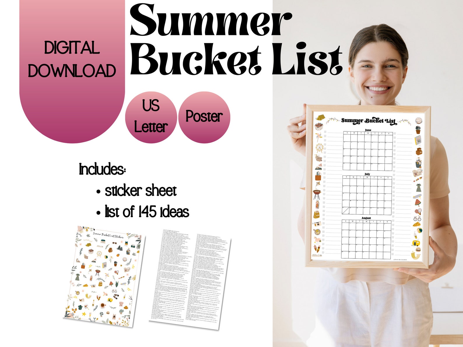 Summer Bucket List Digital Download Printable Summer Countdown Poster ...