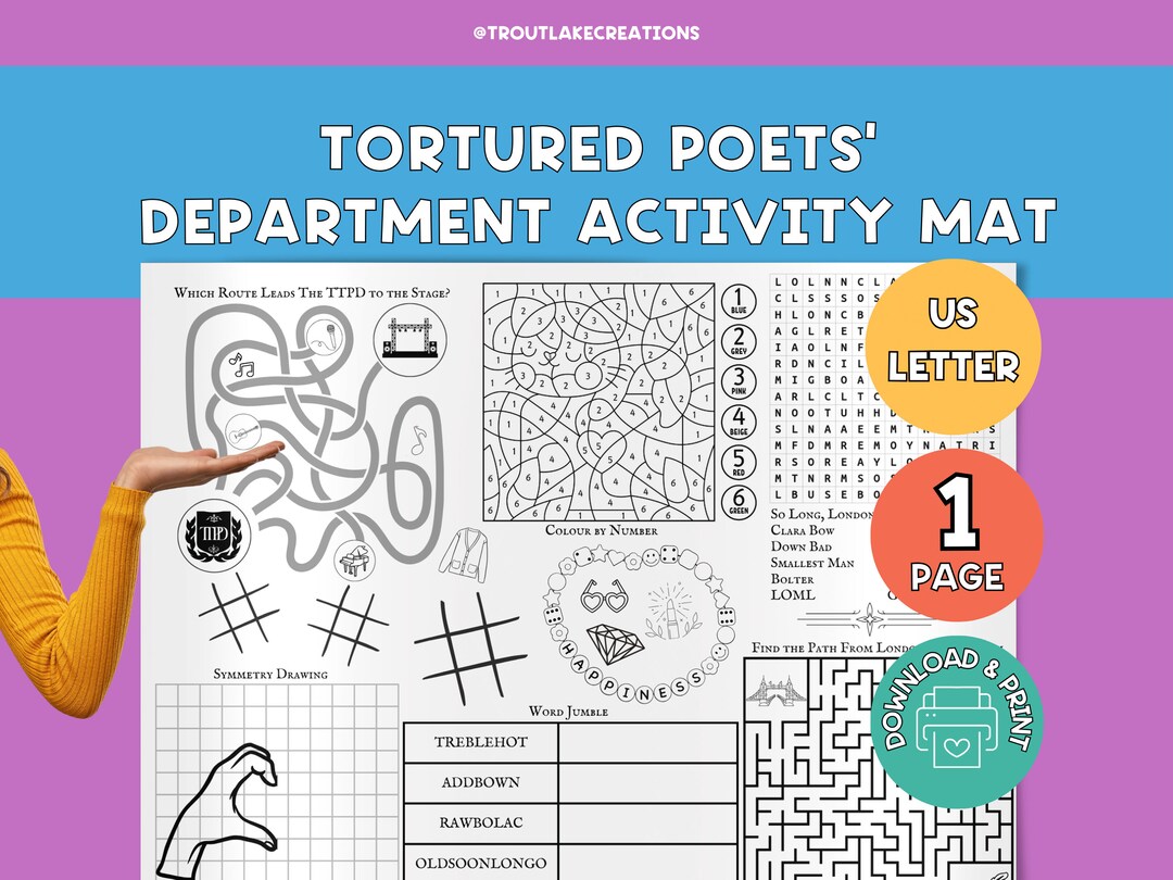 The Tortured Poets' Department Activity Mat Instant Download Taylor ...