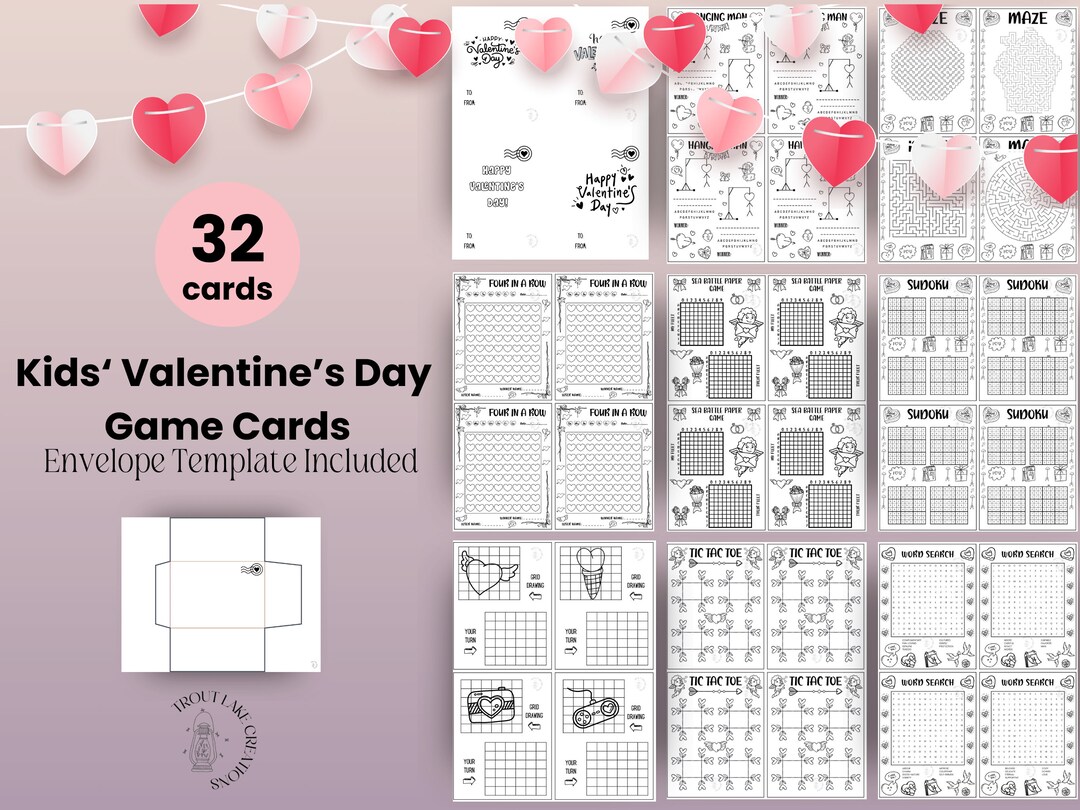 Kids' Valentine's Day Game Cards Printable Valentine Games Valentine's ...