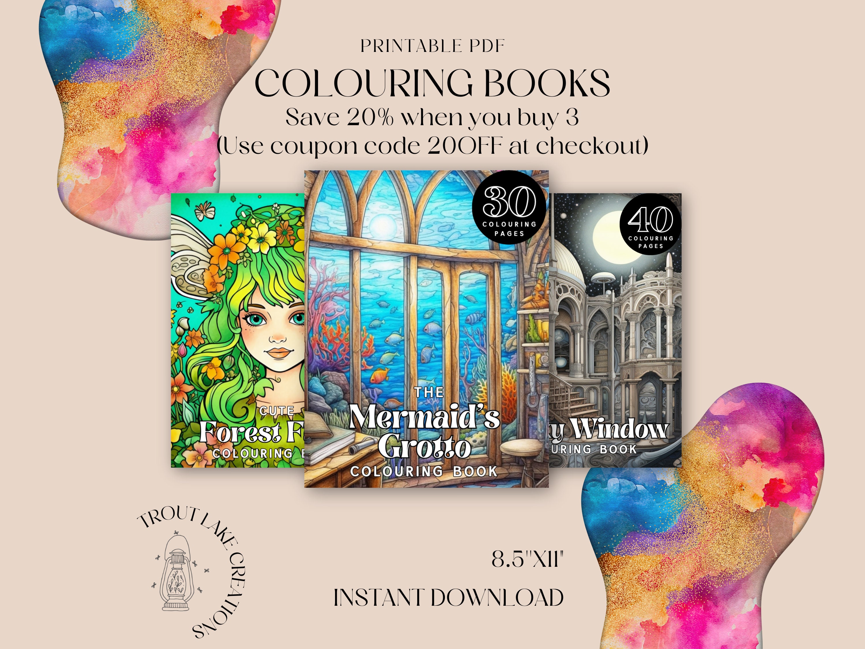 Midnight Fairy Colouring Book Printable Pdf Download Grayscale ...