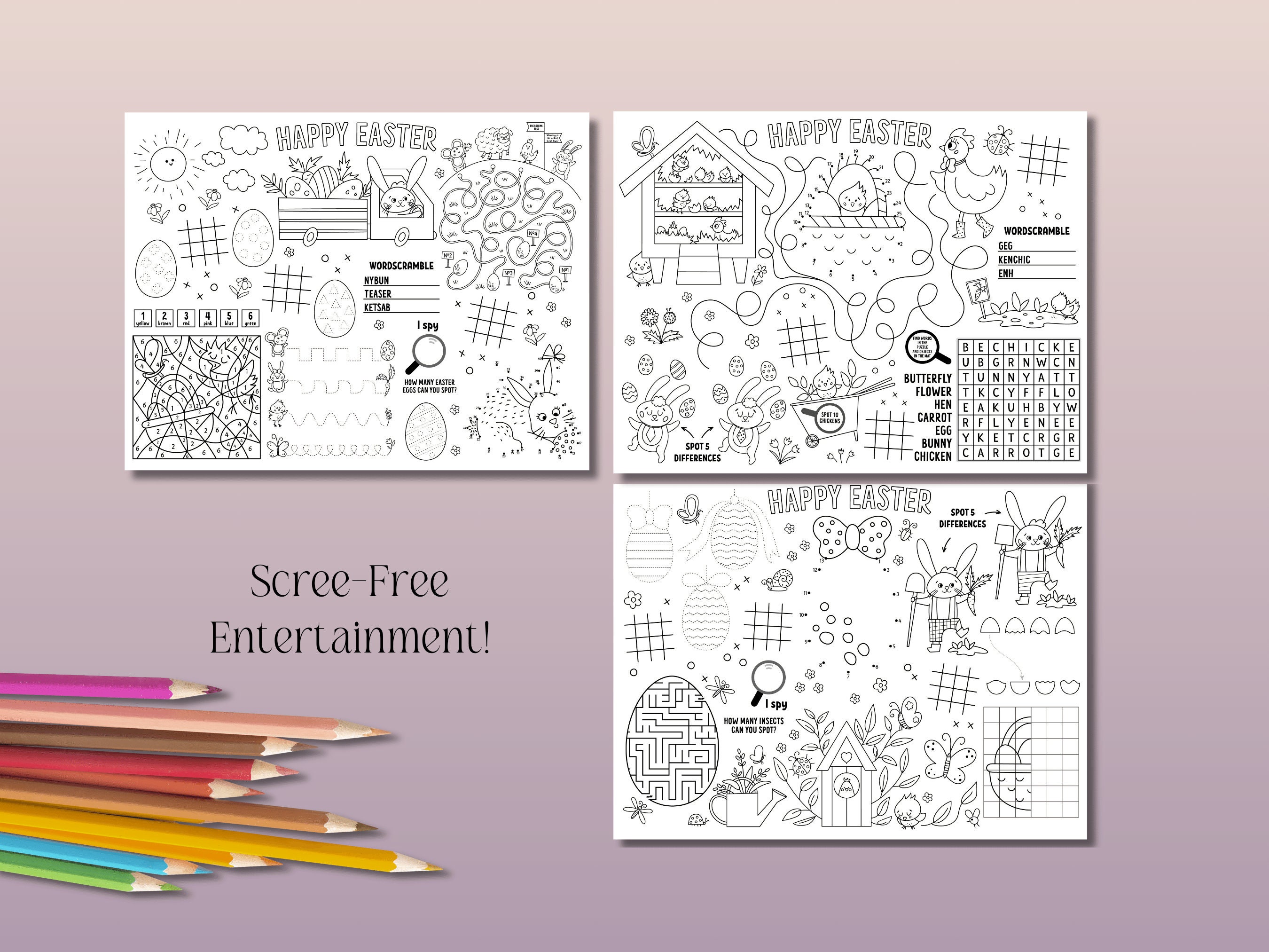 Kawaii Easter Activity Posters Party Activity Easter Colouring ...