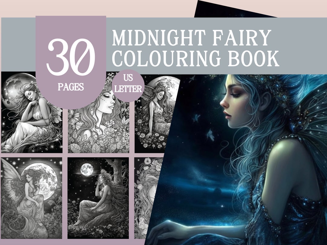 Midnight Fairy Colouring Book Printable Pdf Download Grayscale ...
