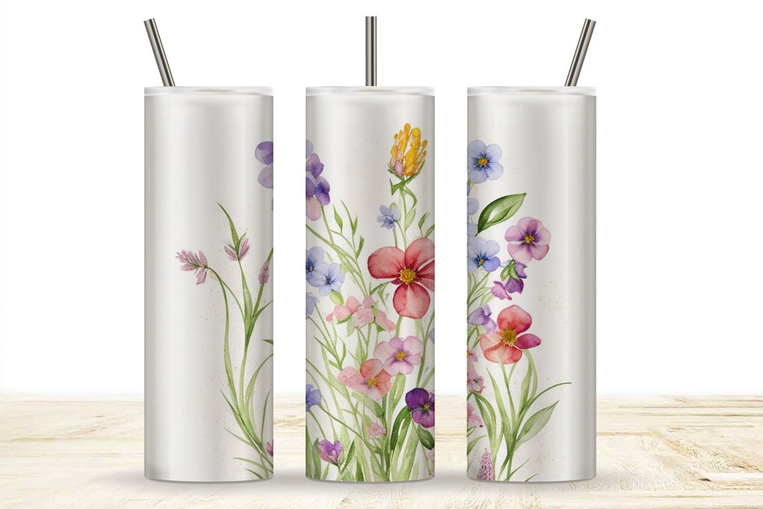 Pressed Flowers Tumbler, Watercolor Flowers, 20 Oz Skinny Tumbler Wrap ...