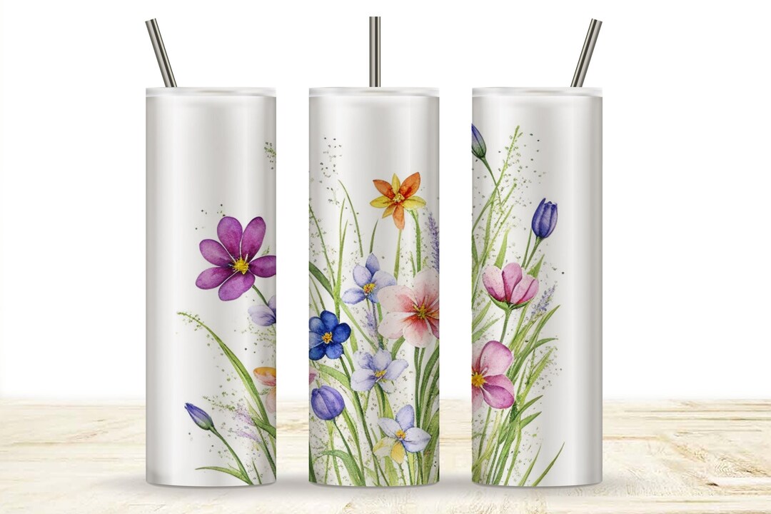 Pressed Flowers Tumbler, Watercolor Flowers, 20 Oz Skinny Tumbler Wrap ...