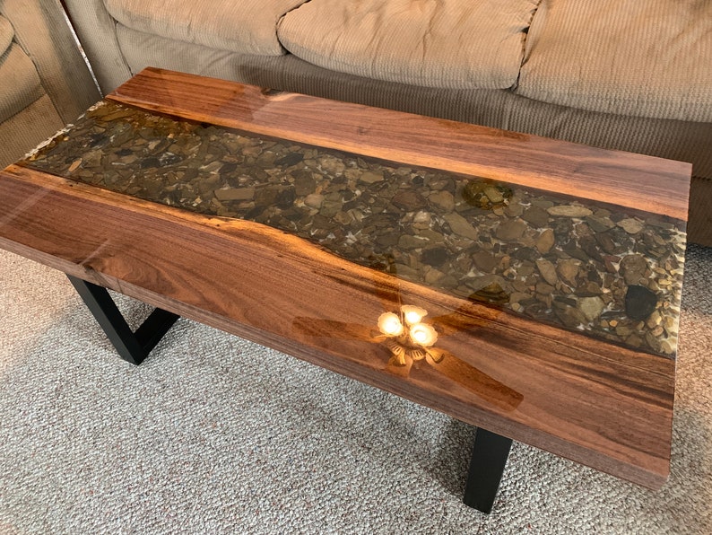 River Rock Table/ River Table/ Coffee Table/ River Epoxy End Table/ Walnut End Table/ Live Edge ...