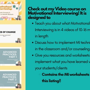Motivational Interviewing Worksheet Bundle | Adult + Teen MI Therapy ...