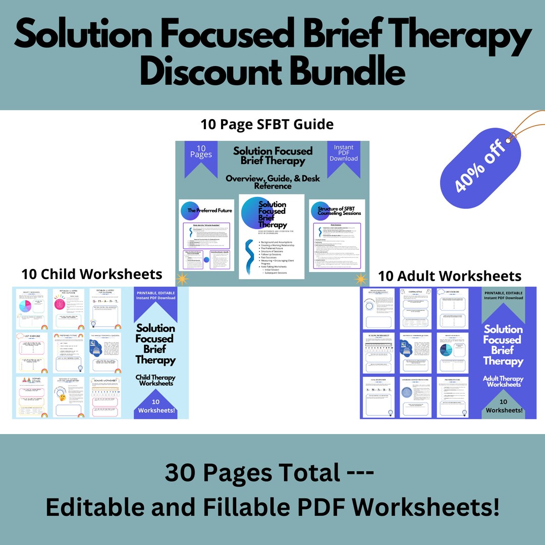 SFBT Worksheets and Guide Discount Bundle | 20 Solution Focused Brief ...