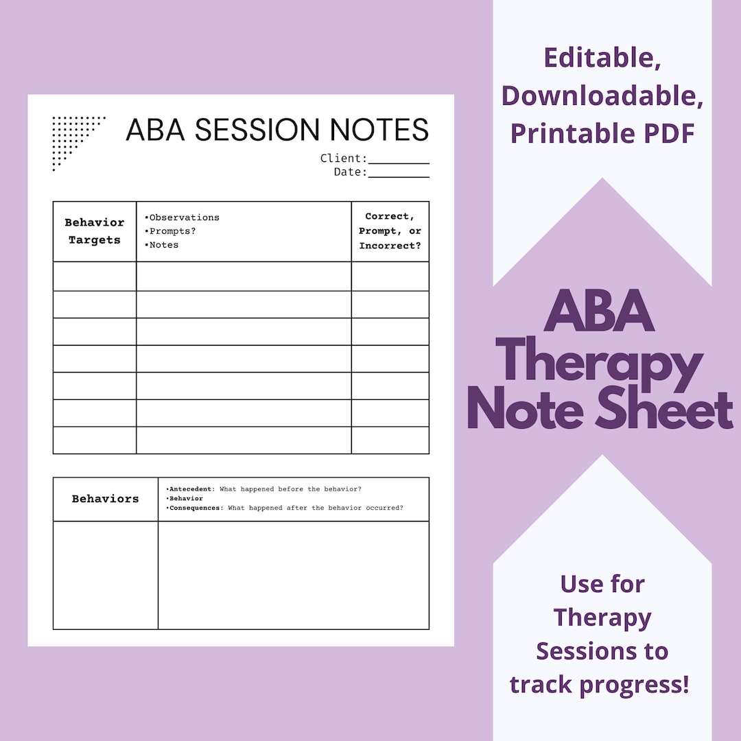 ABA Therapy Notes | Behavior Technician, Behavior Analyst Note Sheets ...