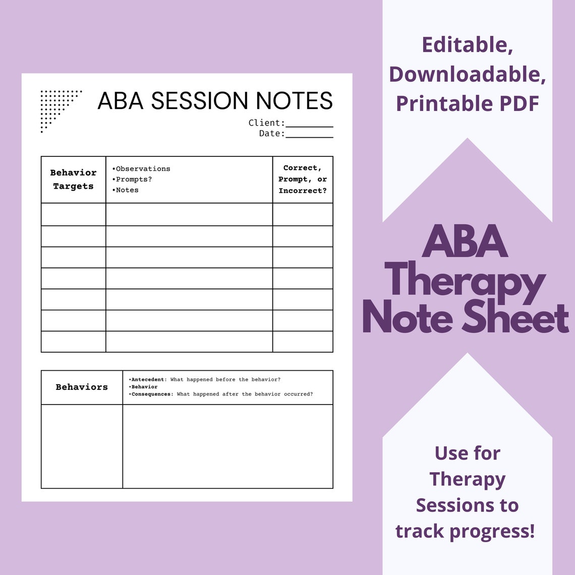 ABA Therapy Notes | Behavior Technician, Behavior Analyst Note Sheets ...