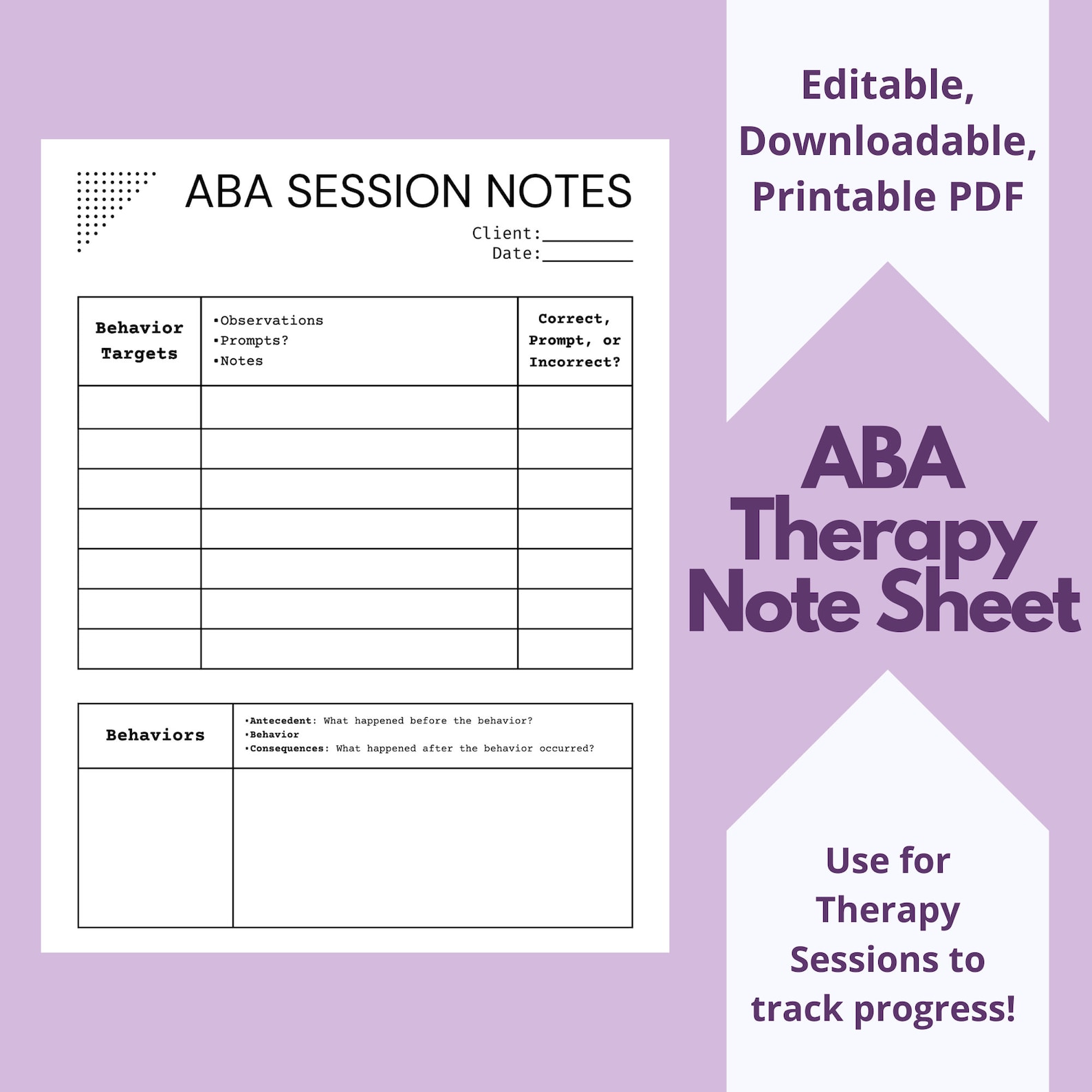 ABA Therapy Notes | Behavior Technician, Behavior Analyst Note Sheets ...