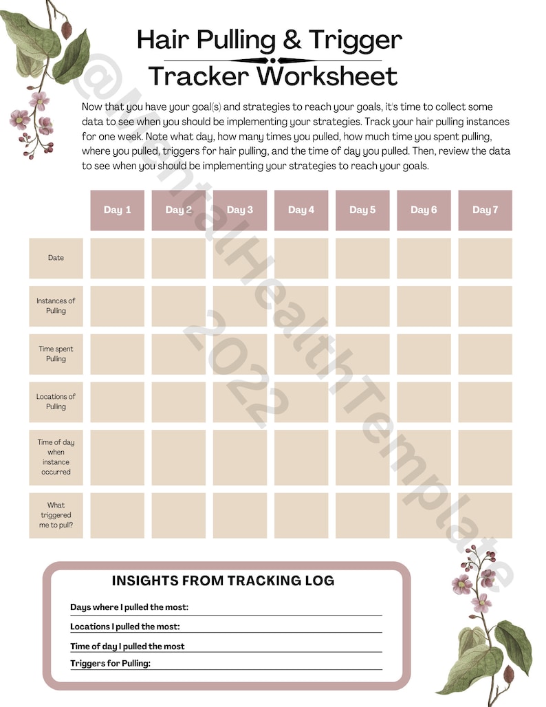 Trichotillomania Therapy Journal, Planner, Workbook, and Tracker: Hair ...