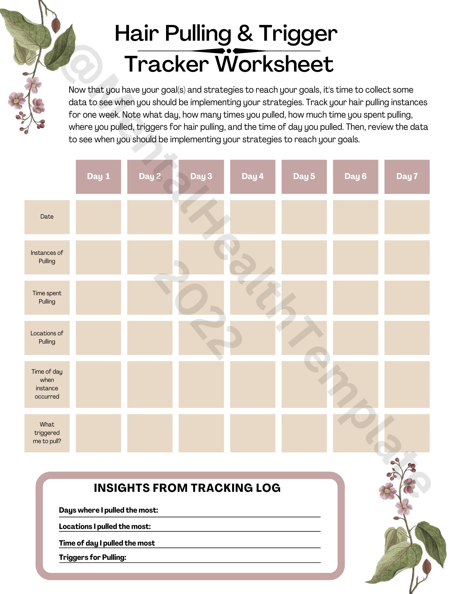 Trichotillomania Therapy Journal, Planner, Workbook, and Tracker: Hair ...
