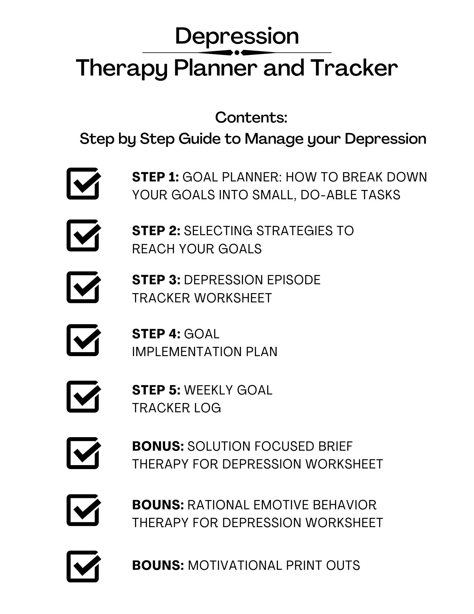 Manage Depression Therapy Journal, Planner, and Tracker: Depression ...