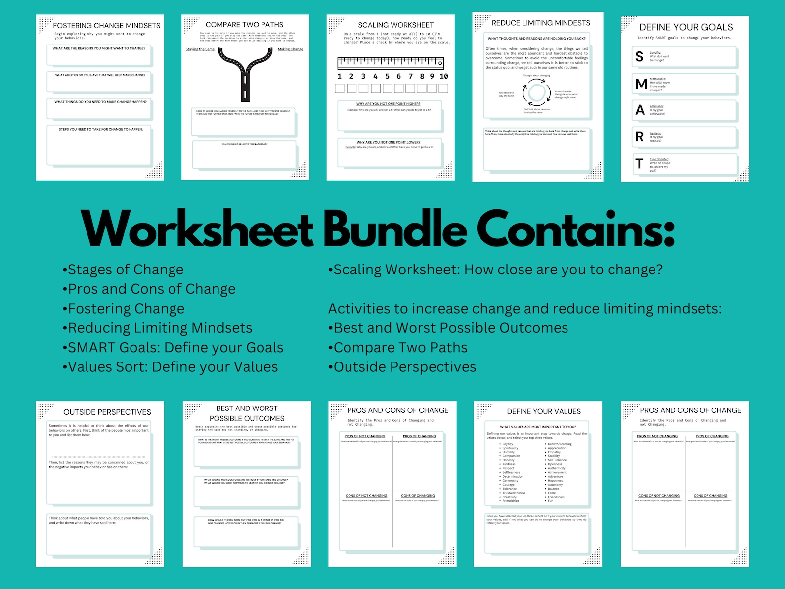 Motivational Interviewing Worksheet Bundle | Adult + Teen MI Therapy ...