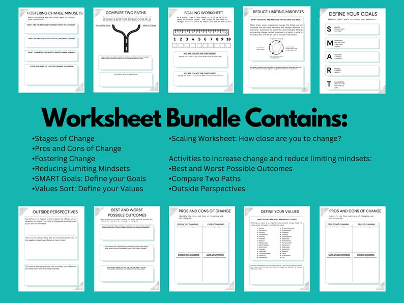 Motivational Interviewing Worksheet Bundle | Adult + Teen MI Therapy ...