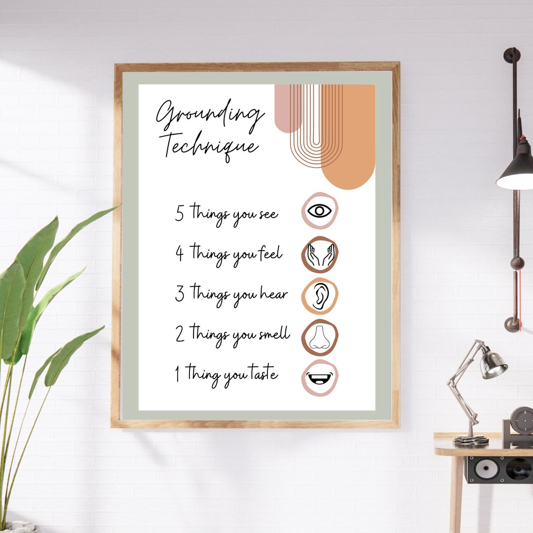 School Counselor Office Print | 54321 Grounding Techniques Office Wall ...