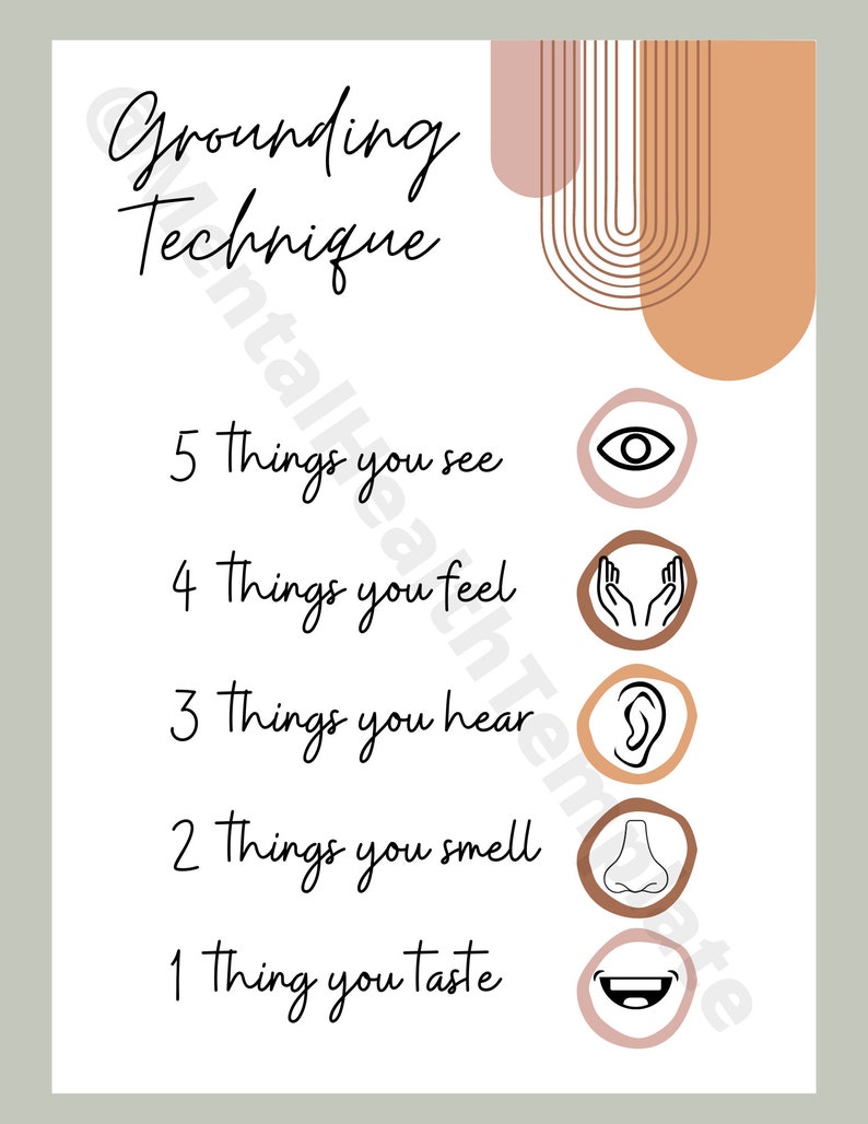 School Counselor Office Print | 54321 Grounding Techniques Office Wall ...