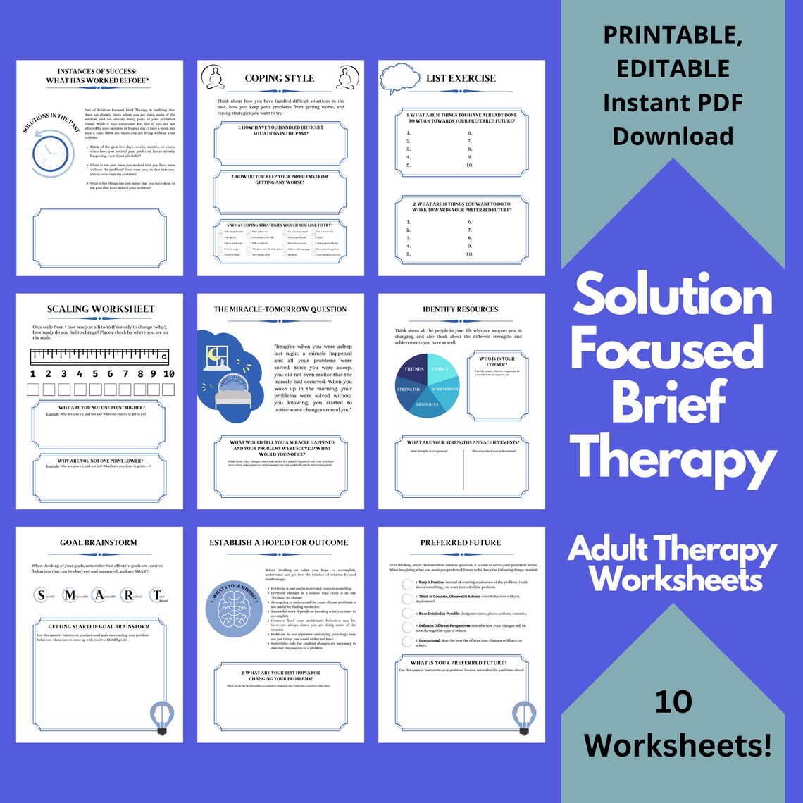 SFBT Worksheets; Solution Focused Brief Therapy Worksheets, Therapy ...