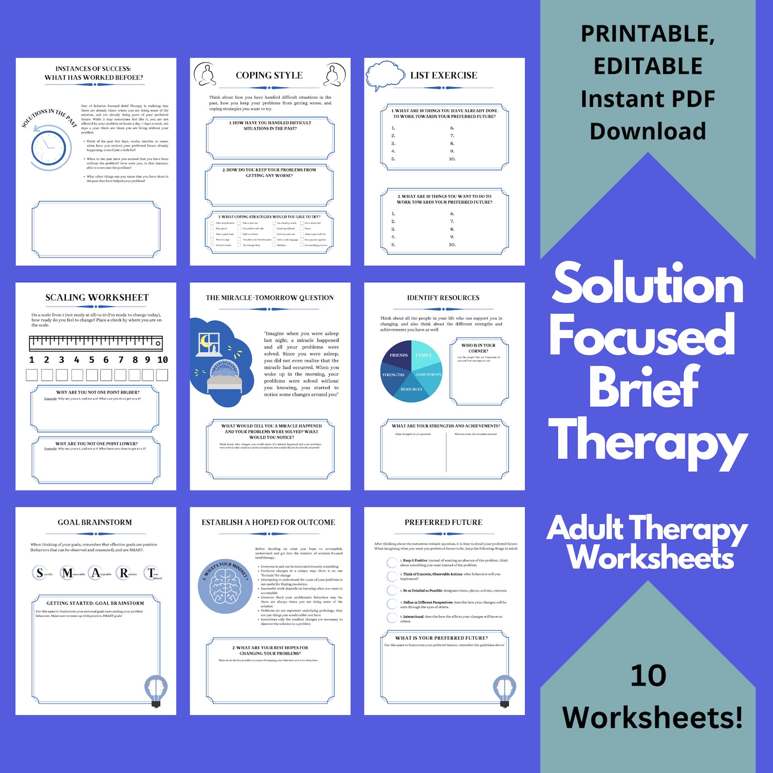 SFBT Worksheets; Solution Focused Brief Therapy Worksheets, Therapy ...