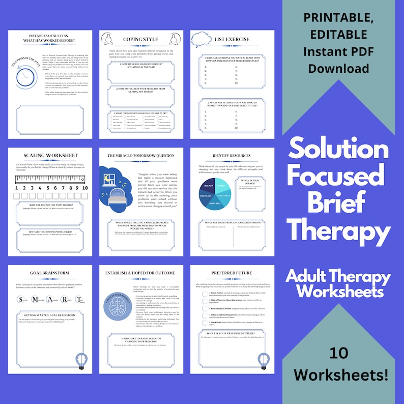 SFBT Worksheets; Solution Focused Brief Therapy Worksheets, Therapy ...
