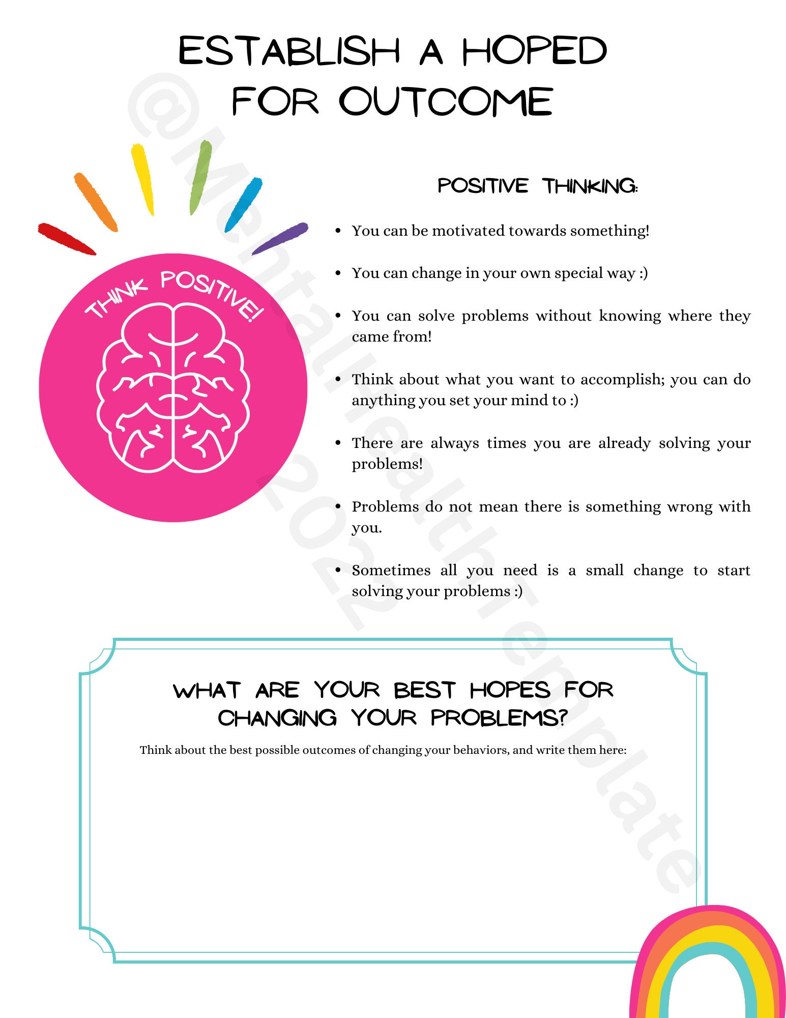 Solution Focused Brief Therapy Worksheet Bundle | Child SFBT Therapy ...