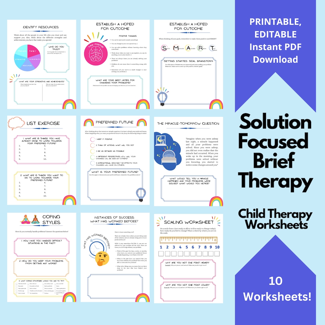 Solution Focused Brief Therapy Worksheet Bundle | Child SFBT Therapy ...