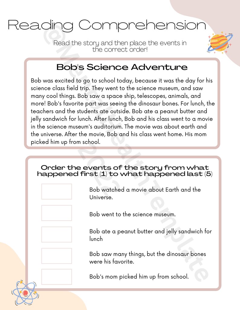 Printable Reading Comprehension Question Worksheets for Kids | 5 ...