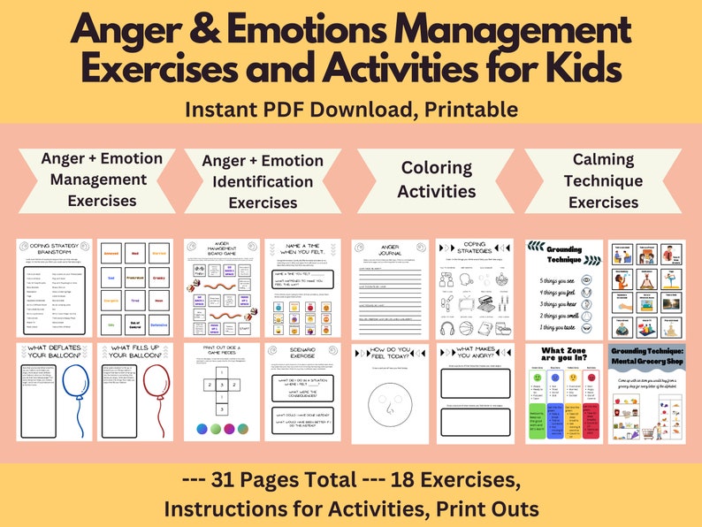 Anger and Emotion Management Worksheets 18 Activity - Etsy