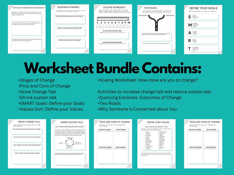 Motivational Interviewing Worksheet Bundle Adult Teen MI - Etsy