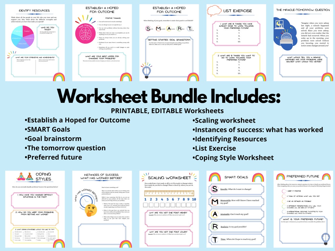 Solution Focused Brief Therapy Worksheet Bundle Child SFBT Therapy ...