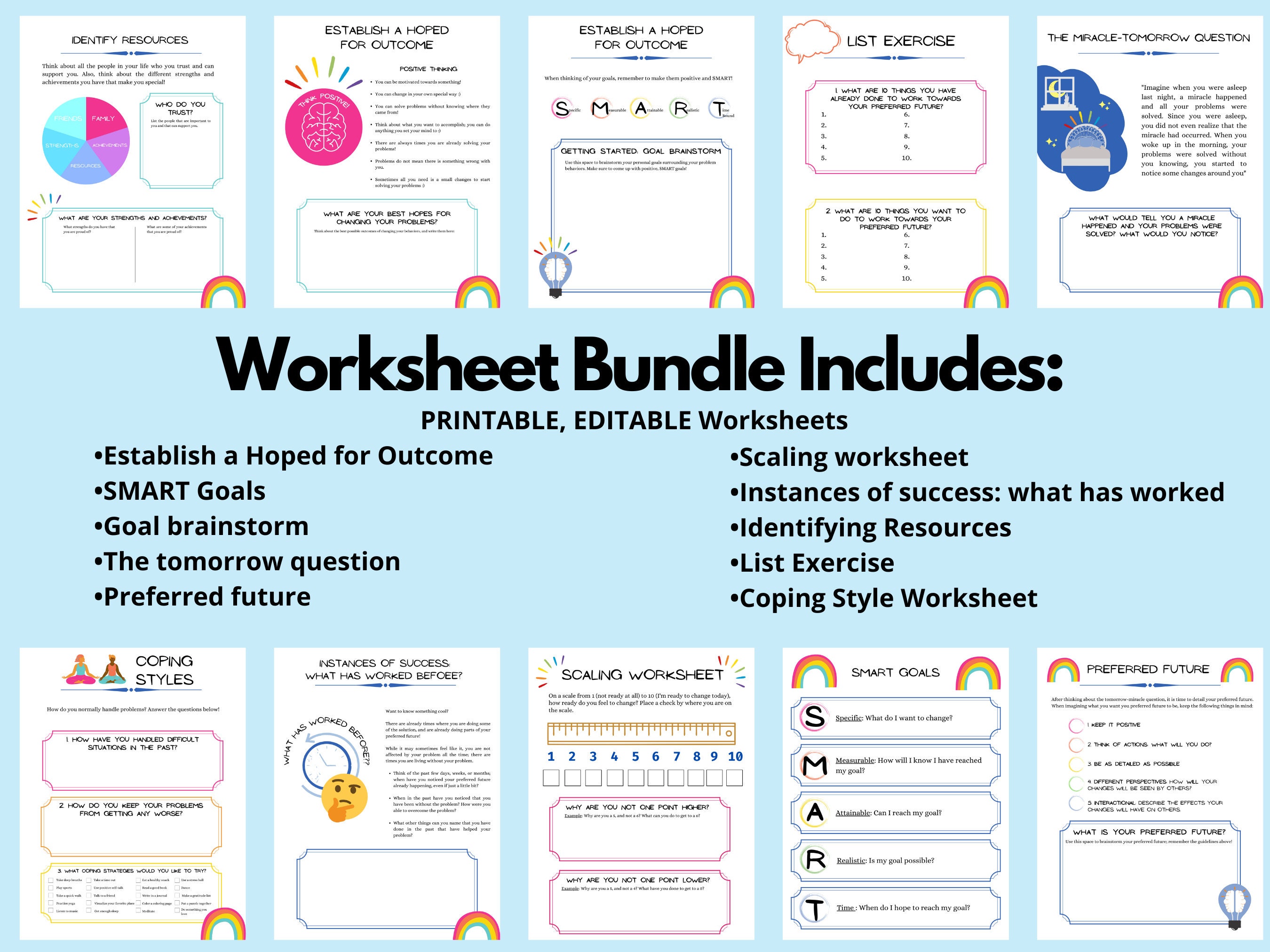 Solution Focused Brief Therapy Worksheet Bundle Child SFBT Therapy ...