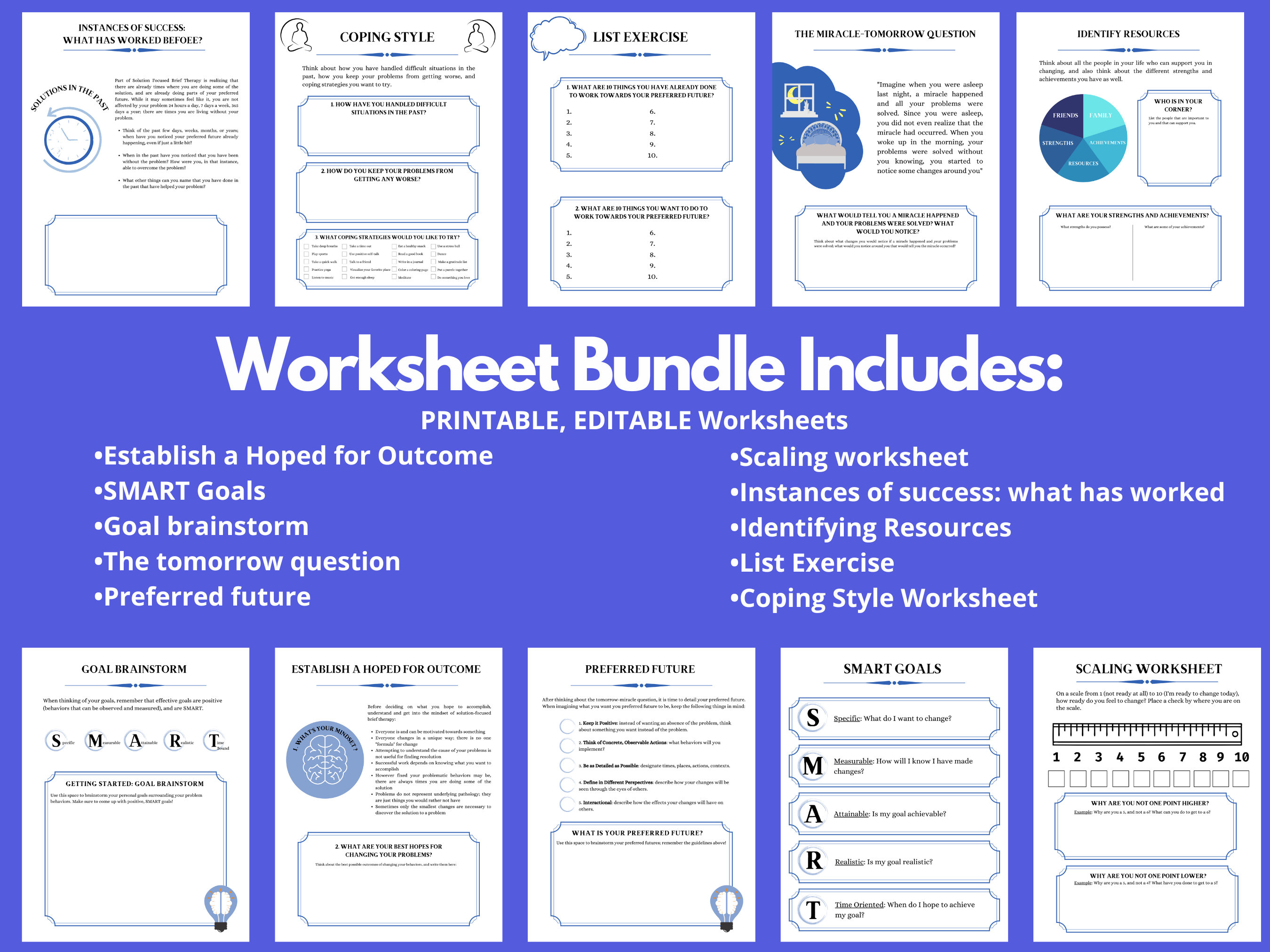 SFBT Worksheets; Solution Focused Brief Therapy Worksheets, Therapy ...
