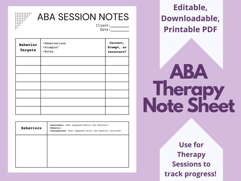 ABA Therapy Notes Behavior Technician Behavior Analyst Note - Etsy