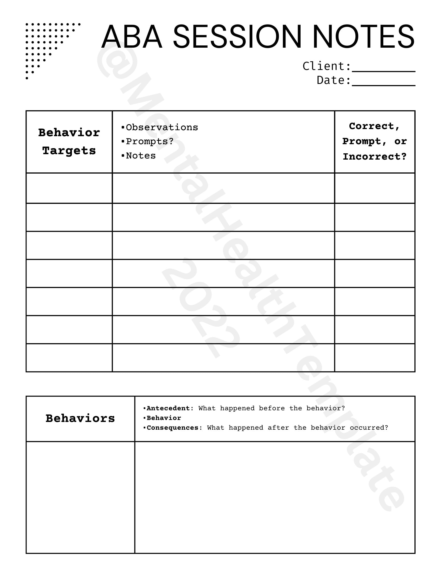 ABA Therapy Notes | Behavior Technician, Behavior Analyst Note Sheets ...
