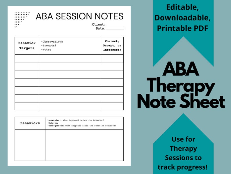 ABA Therapy Notes RBT BCBA Behavior Technician Note Sheets Etsy