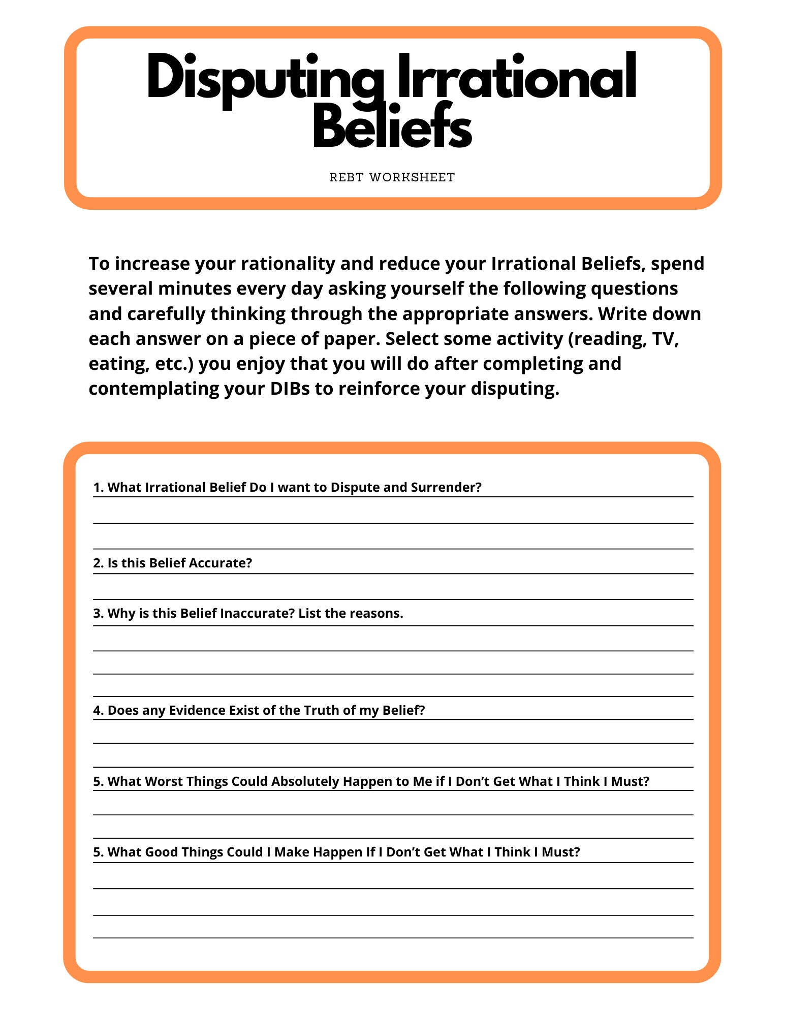 Rebt Therapy Worksheets 33 Best Therapy Worksheets For Adults (PDF