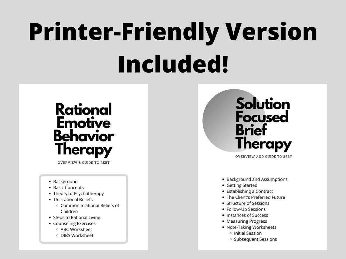 Therapy Guide Bundle SFBT, REBT Overviews and Guides, Therapy ...