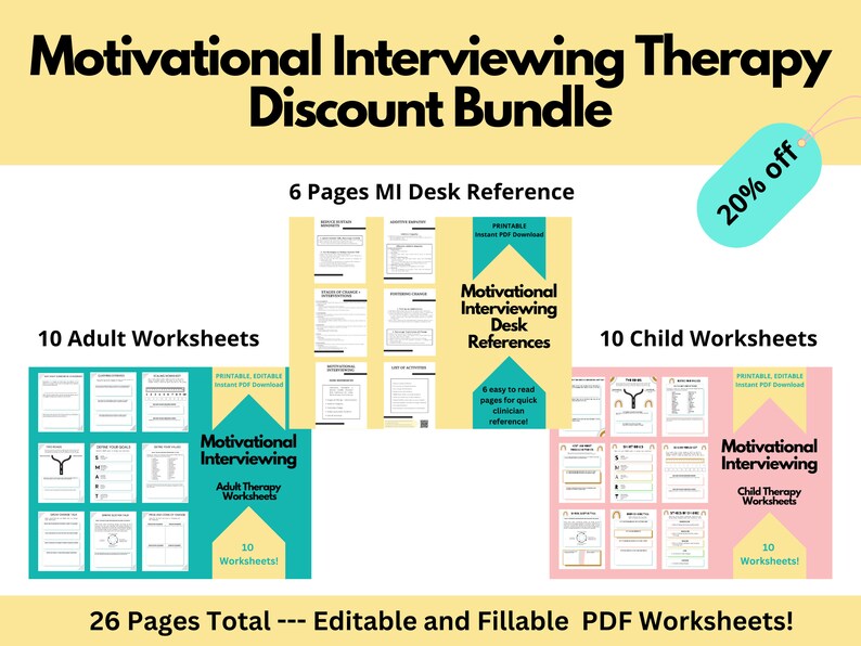 Motivational Interviewing Worksheets Discount Bundle 20 - Etsy