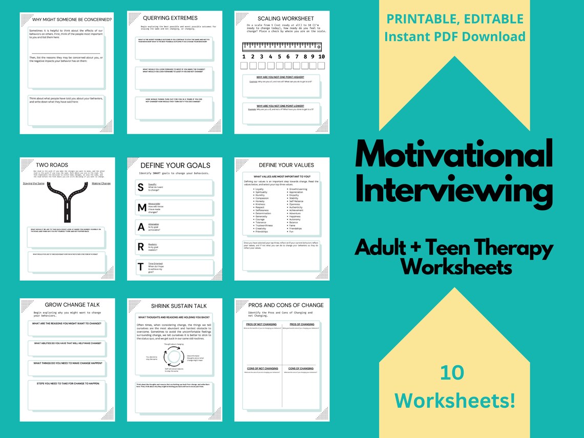 Motivational Interviewing Worksheet Bundle Adult Teen MI - Etsy