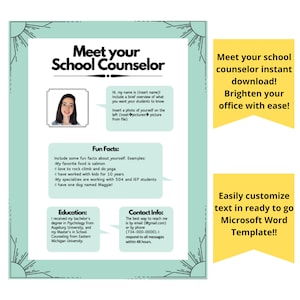 Meet Your School Counselor Template: Editable Microsoft Word, Instant ...