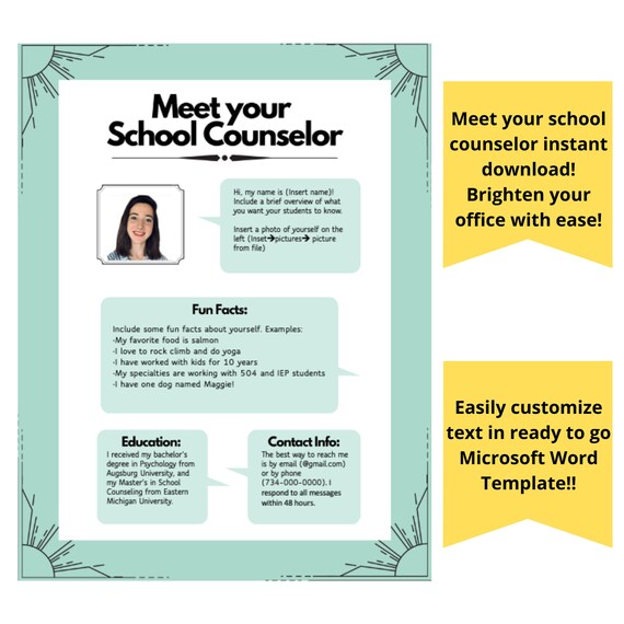 Meet Your School Counselor Template: Microsoft Word - Etsy