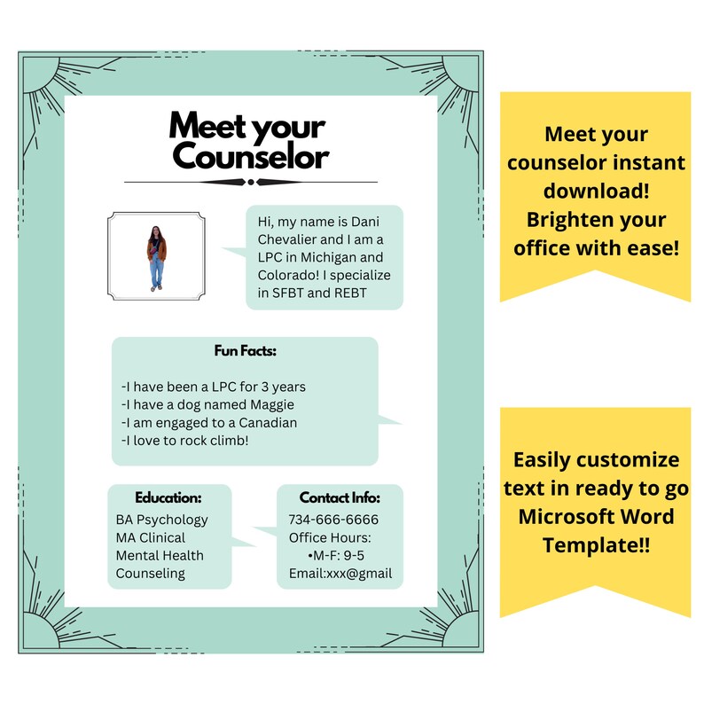 Meet Your Counselor Template: Editable Microsoft Word, Instant Download ...