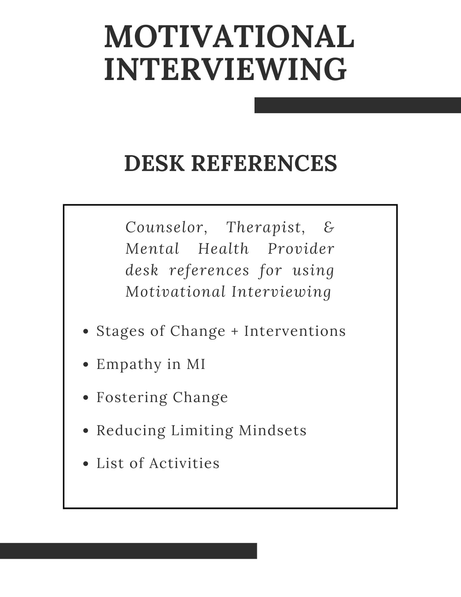 Motivational Interviewing Desk Reference | Clinical, Therapist, Mental ...