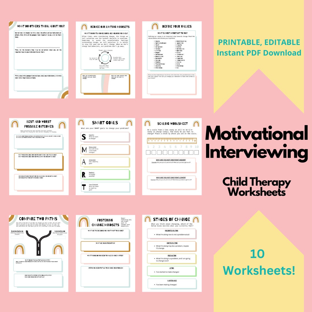 Motivational Interviewing Worksheet Bundle | BOHO Child MI Therapy ...