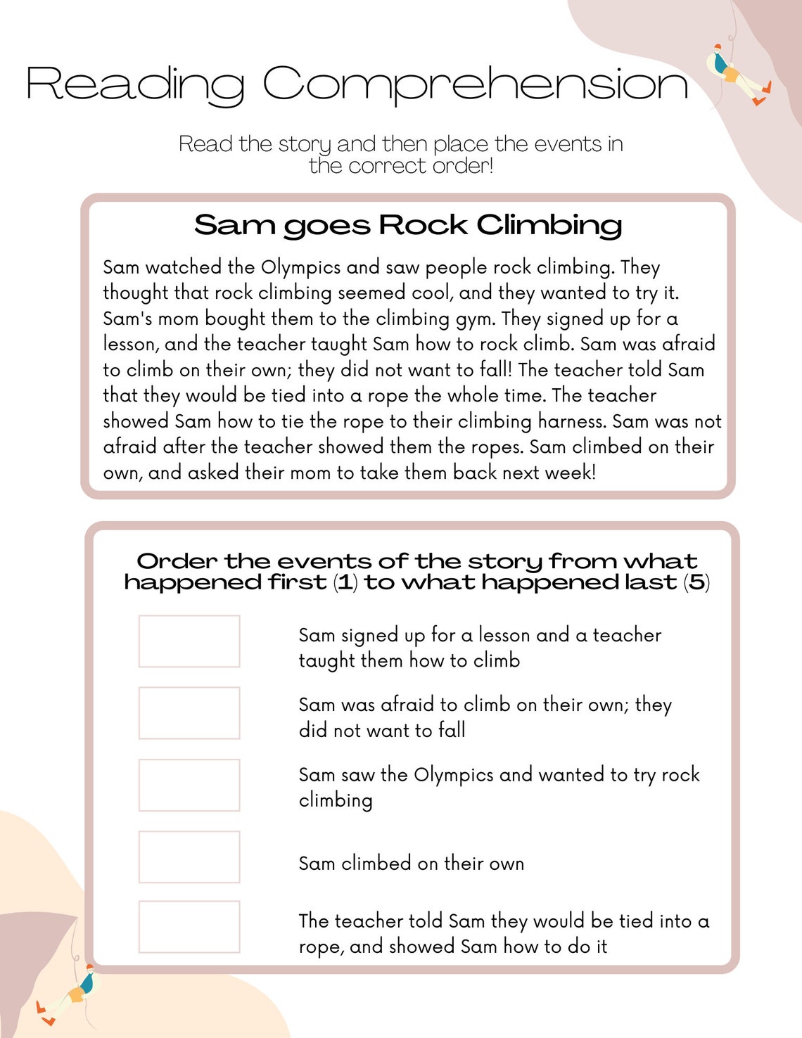 Printable Reading Comprehension Question Worksheets for Kids - Etsy