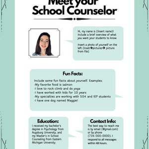 Meet Your School Counselor Template: Editable Microsoft Word, Instant ...
