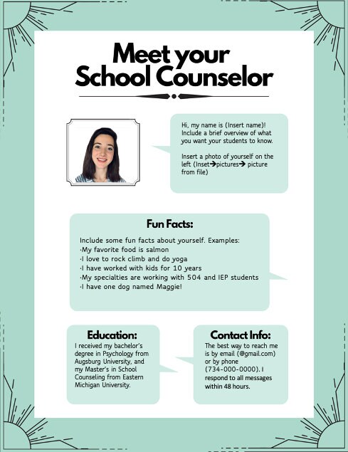 Meet Your School Counselor Template: Editable Microsoft Word, Instant ...