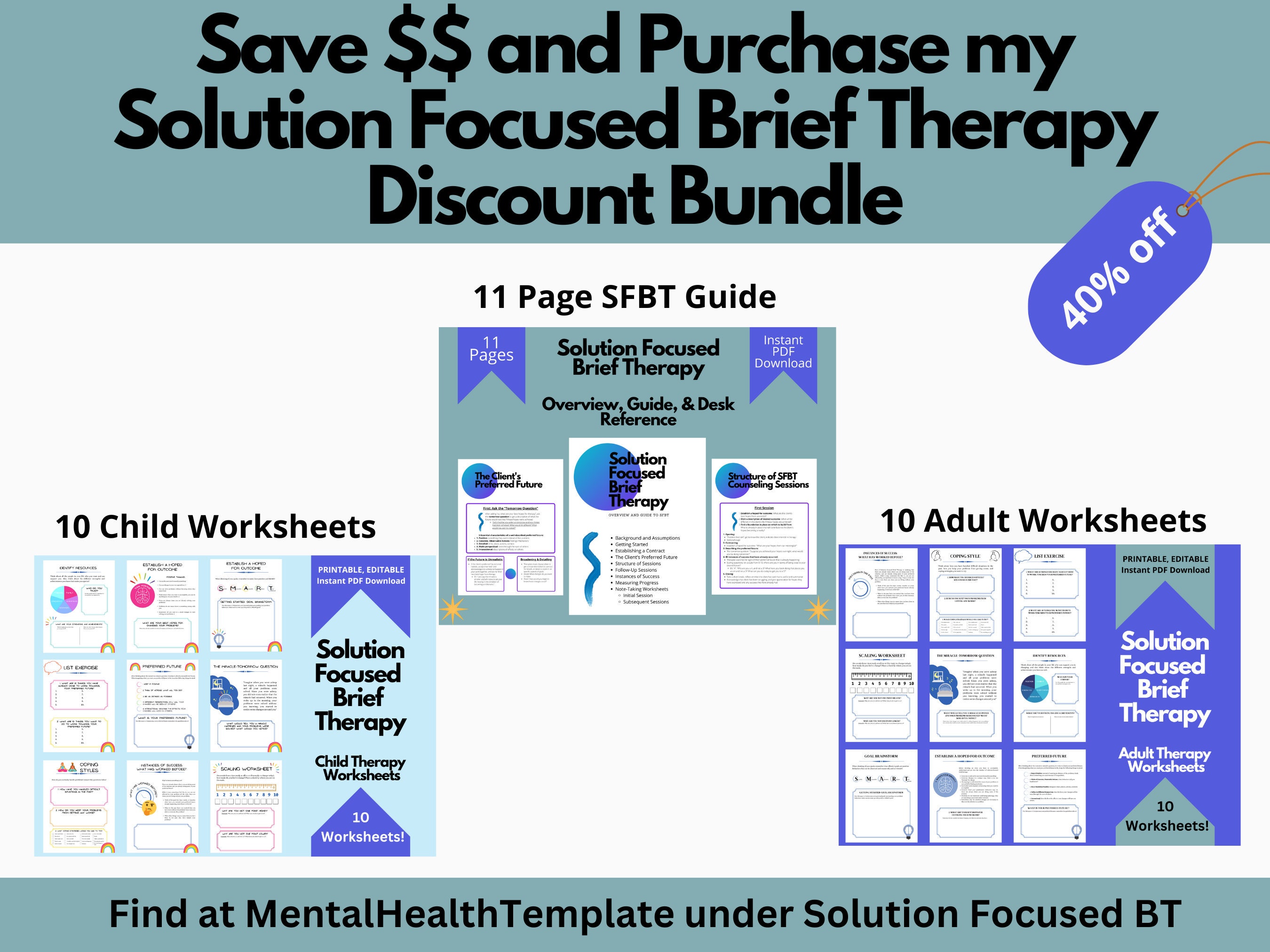 Solution Focused Brief Therapy Worksheet Bundle Child SFBT Therapy ...