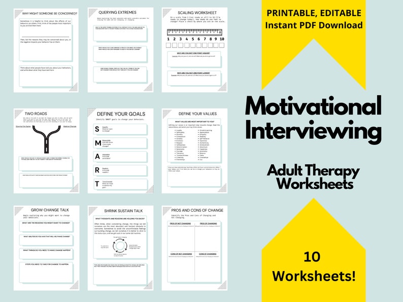 Motivational Interviewing Worksheet Bundle Adult MI Therapy - Etsy
