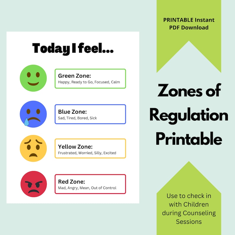 Zones of Regulation Printable Download | for Counseling Sessions ...